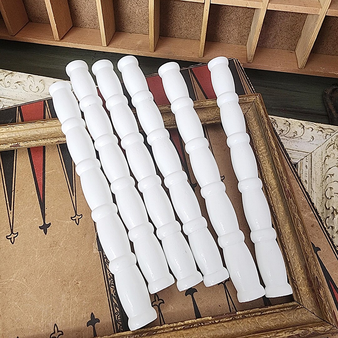 Salvaged White Wood Spindles Set of Six, Supplies, 8 5/8 Inches Long ...