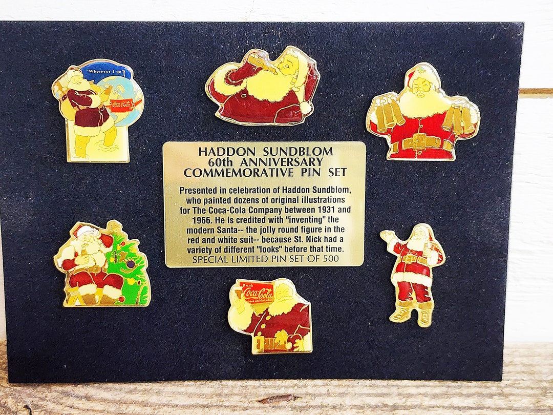 Vintage Haddon Sundblom 60th Anniversary Coca Cola Commemorative Pin ...