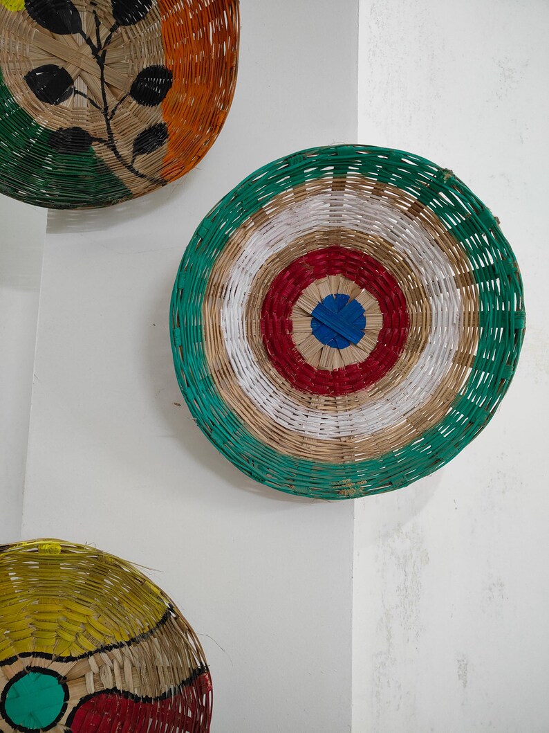 Set of 6 Handpainted Woven Wall Baskets, Approximately 7 Inches Each ...