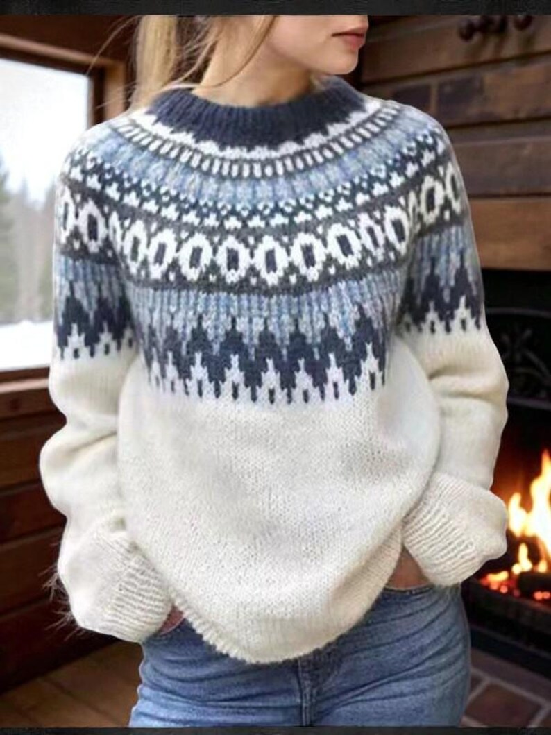 Pull en maille à motifs, design nordique, pull pour femme, - Etsy France