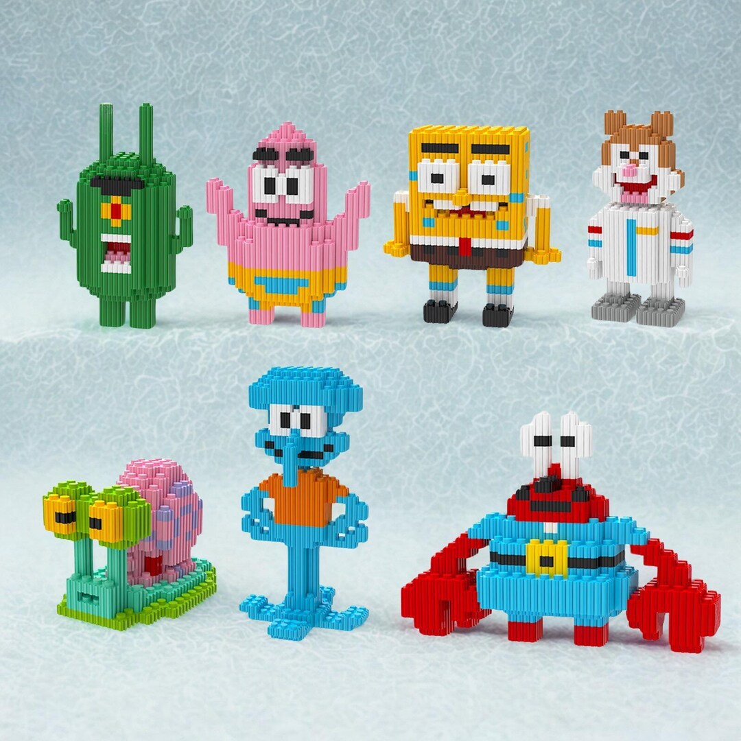 6 Box DIY Micro Building Blocks Mini Cartoon Sponge Octopus Figure 3D ...