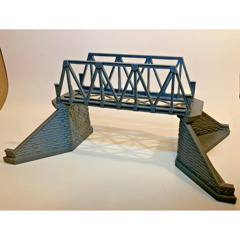 HO Scale 1:87 Steel Truss Bridge With Stone Abutments Model Train ...