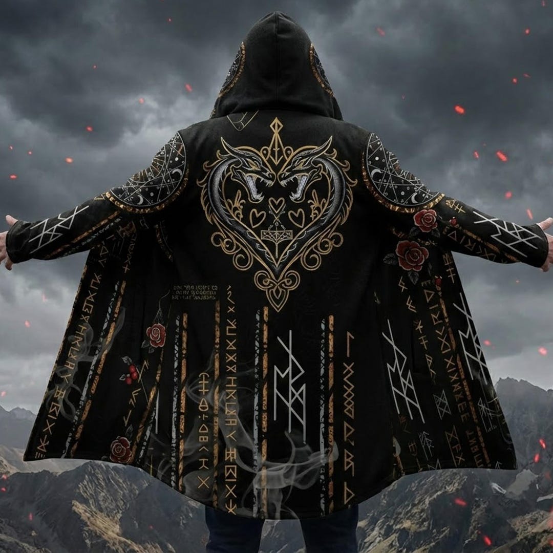 Valknut Viking Hoodie, Odin Ravens Protection Coat, Mjolnir Rune Jacket ...