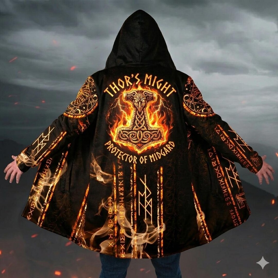 Fiery Mjolnir Thor's Hammer Cloak, God of Thunder Hooded Cape, Magma ...