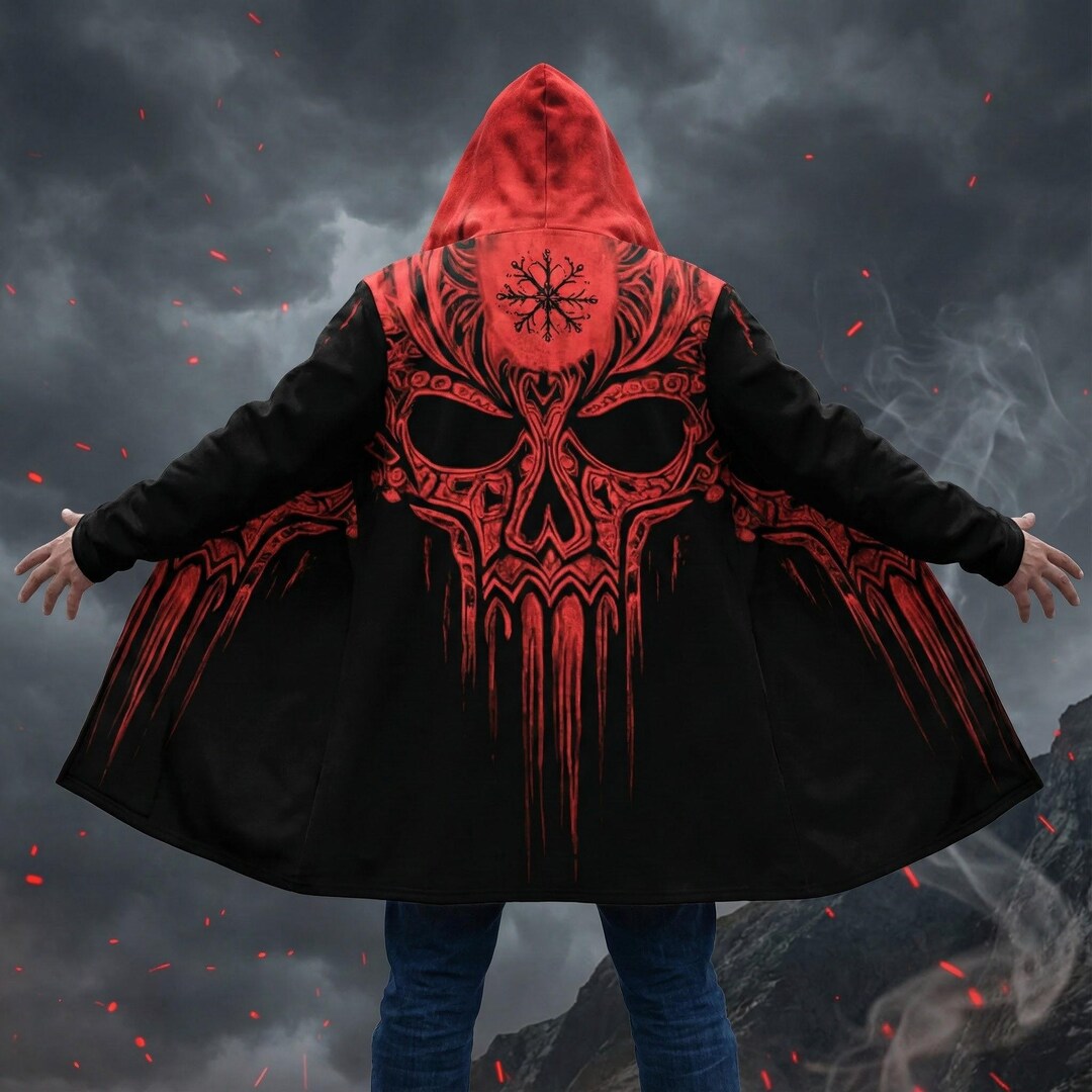 Viking Norse Runes Jacket – Vegvisir Hooded Cloak, Gothic Norse ...