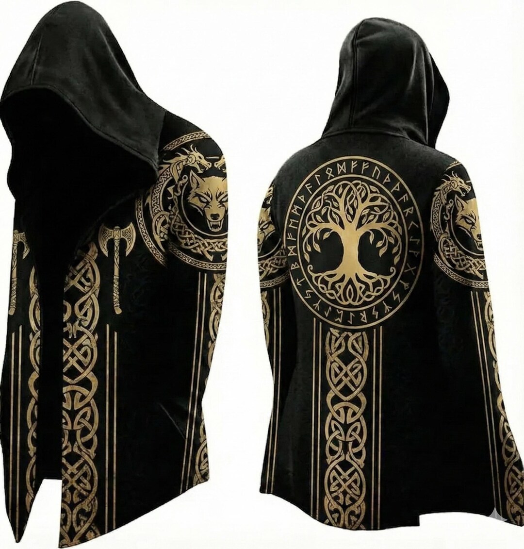 Yggdrasil Tree of Life Hooded Cloak, Norse Mythology Viking Coat ...