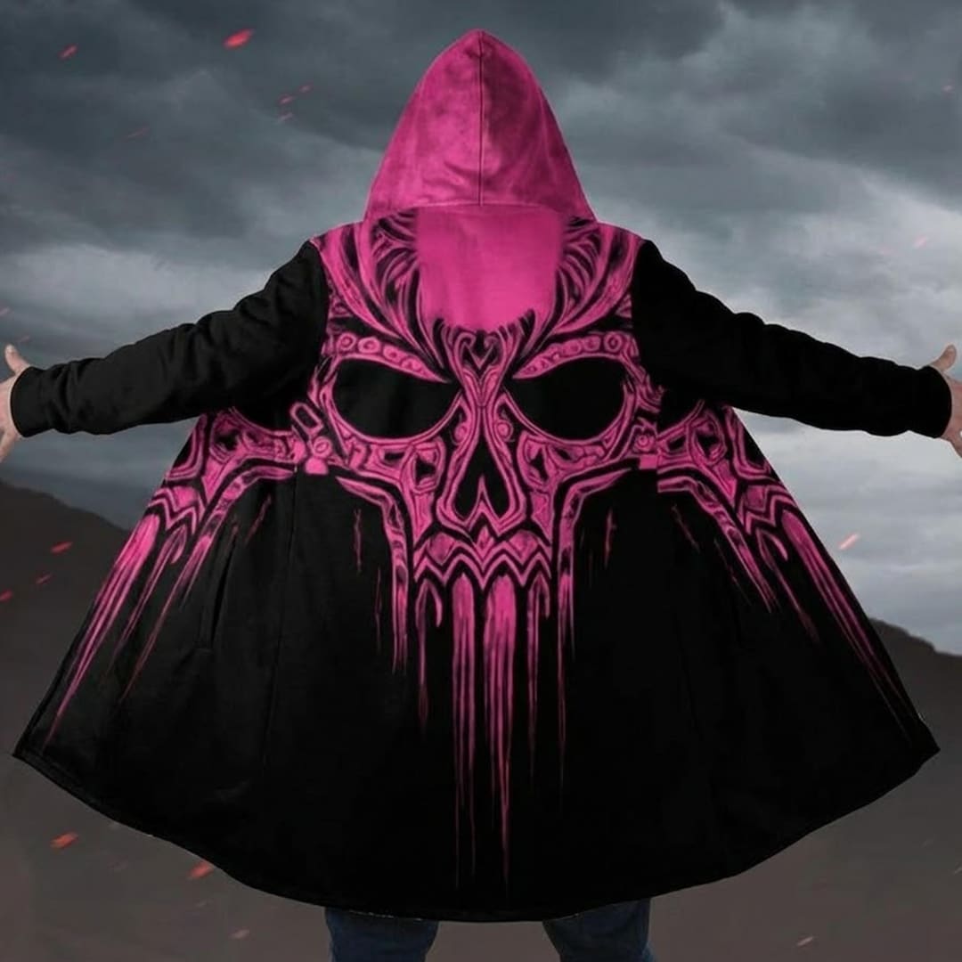 Viking Norse Runes Jacket – Pink Vegvisir Hooded Cloak, Gothic Norse ...