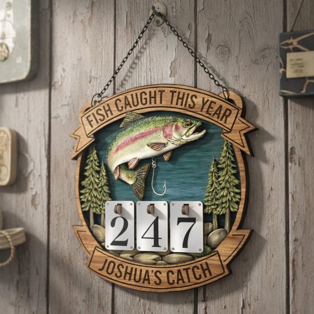 Personalized Fish Caught This Year Sign – Custom Fishing Tracker Wooden ...