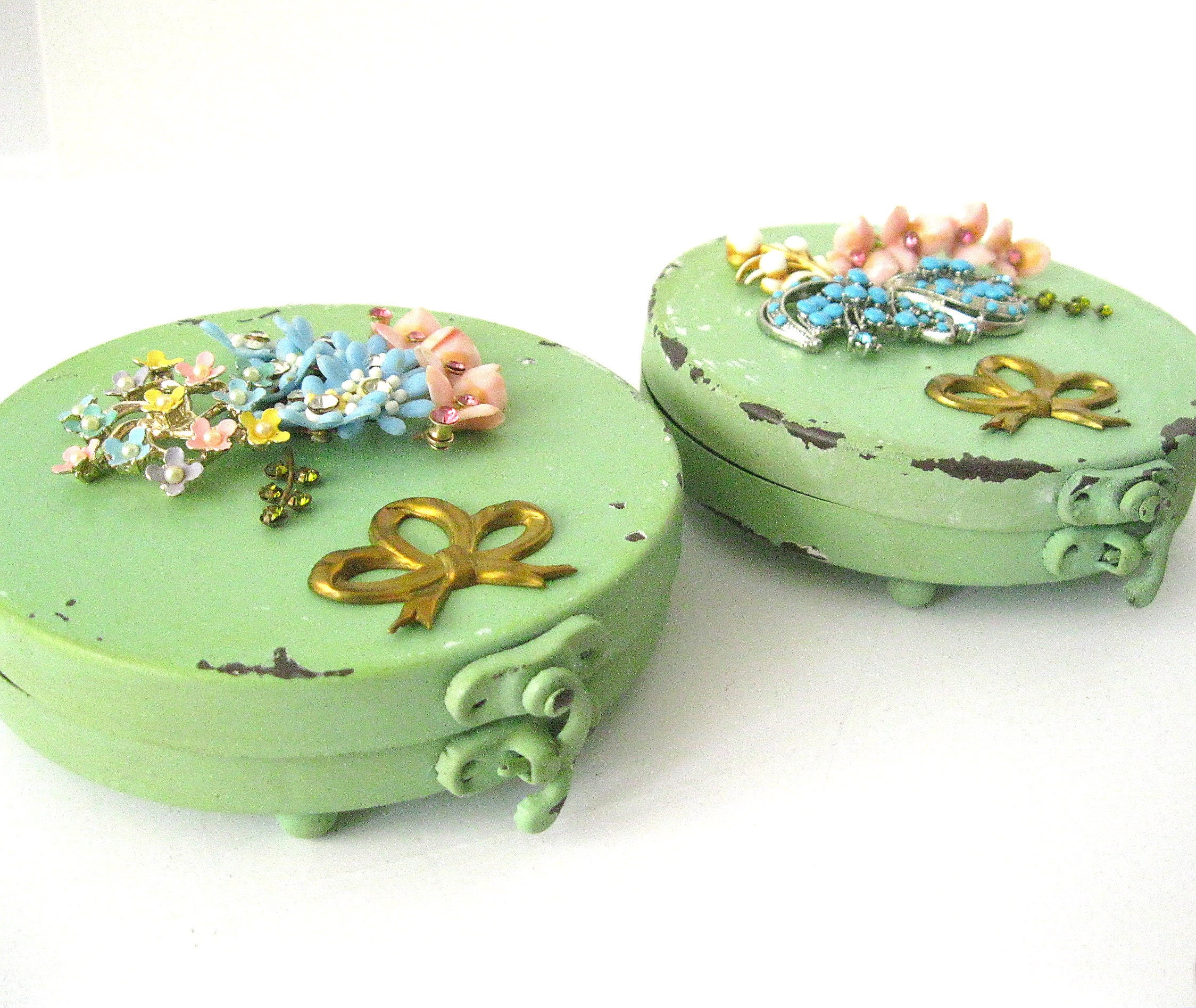 Trinket Box Shabby Chic Metal SET or One Jewelry Vintage Jewels BLUE ...