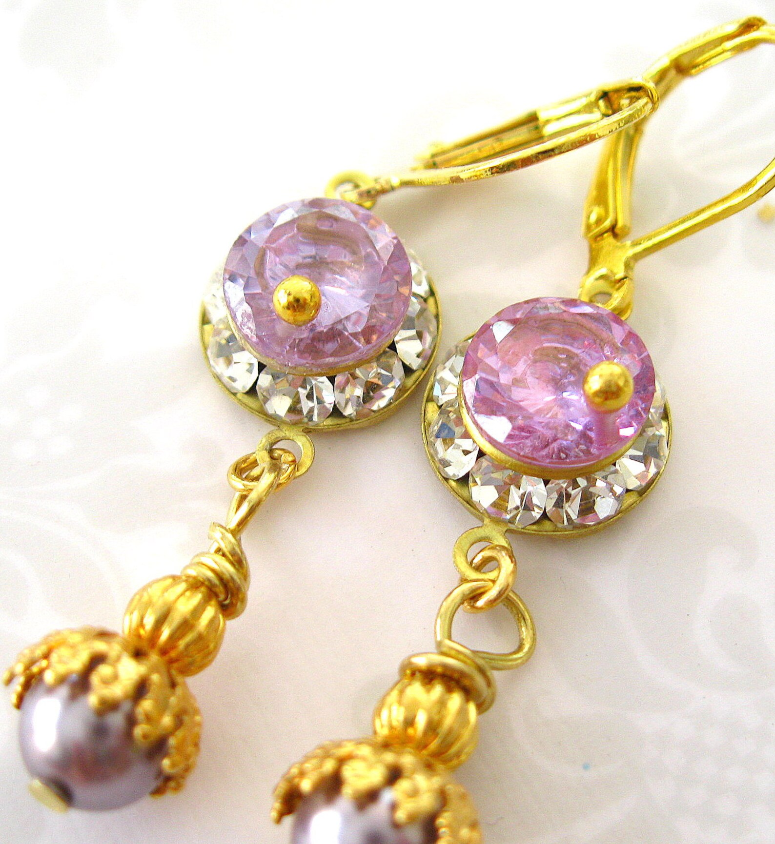 Lilac Pearl Sparkling Earrings Handmade Jewelry DEW DROP Lilac CZ ...