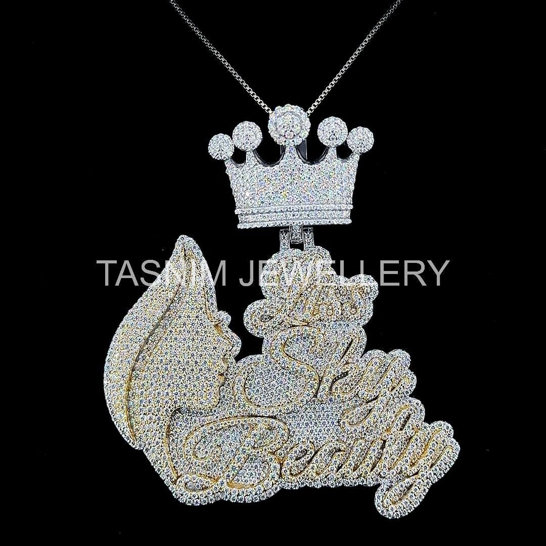 Iced Out VVS Moissanite 3D Liss Sky Beauty Letters Pendant - Sterling ...