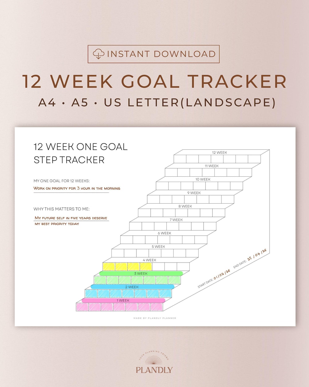 12 Week Habit Tracker Printable: One Goal, Weekly Progress (PDF A4/a5 ...