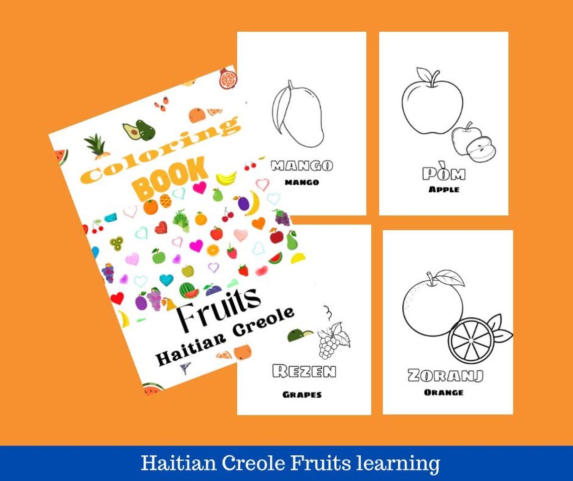 Haitian Fruits Coloring Book, Learn English, Creole (digital Download ...