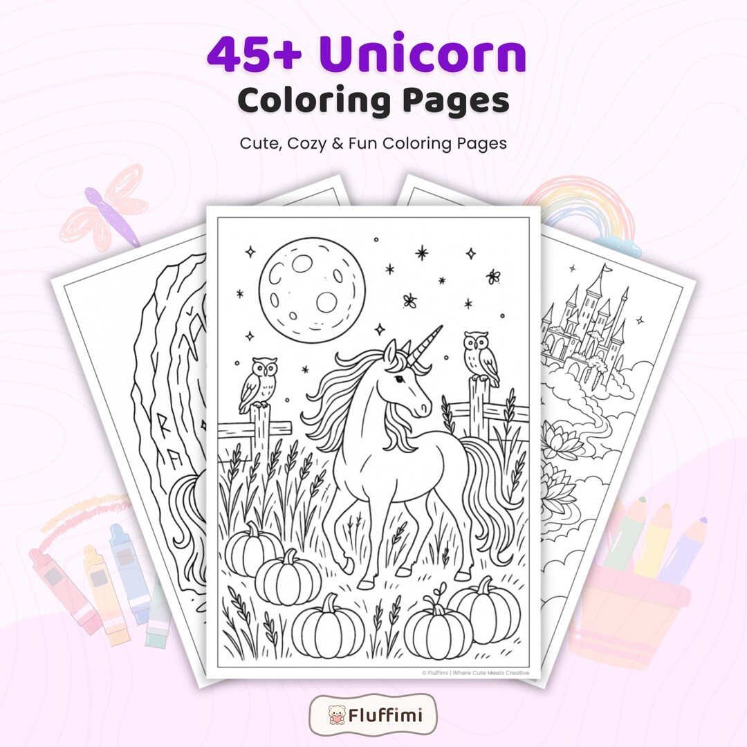45+ Unicorn Coloring Pages, Fantasy Unicorn Coloring Book, Magical ...