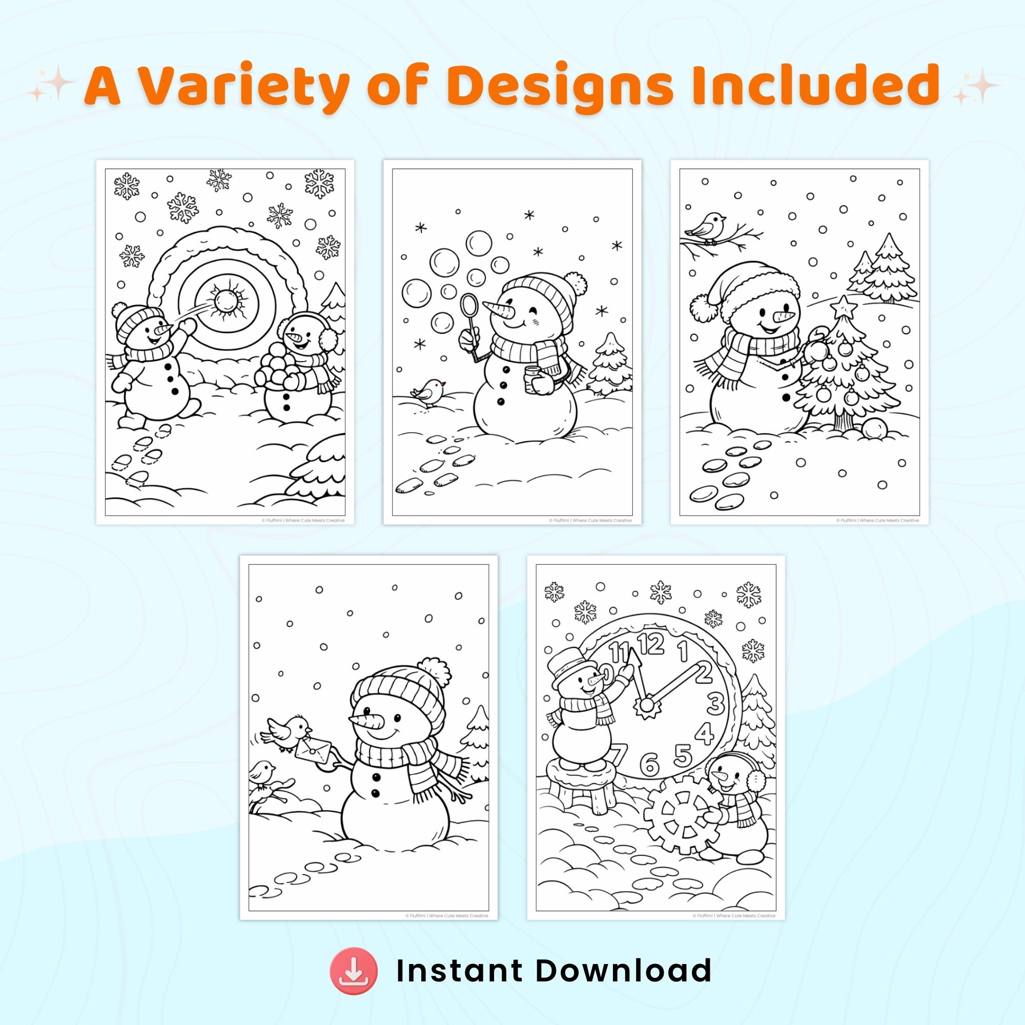 40+ Snowman Coloring Pages, Cute Winter Snowman Coloring Book, Fun ...