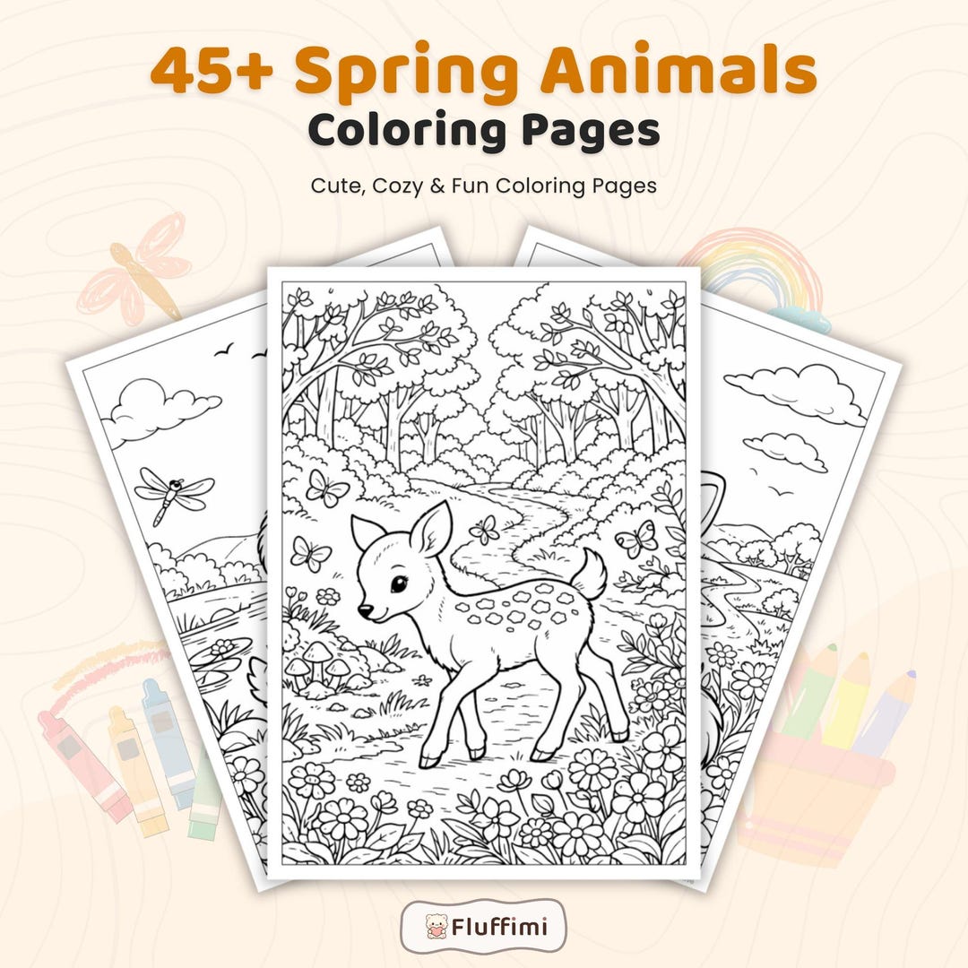 50+ Spring Animals Coloring Pages, Cute Baby Animal Scenes, Spring Farm ...