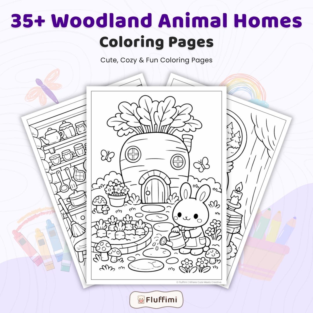 35+ Woodland Animal Homes Coloring Pages, Forest House Coloring Sheets ...