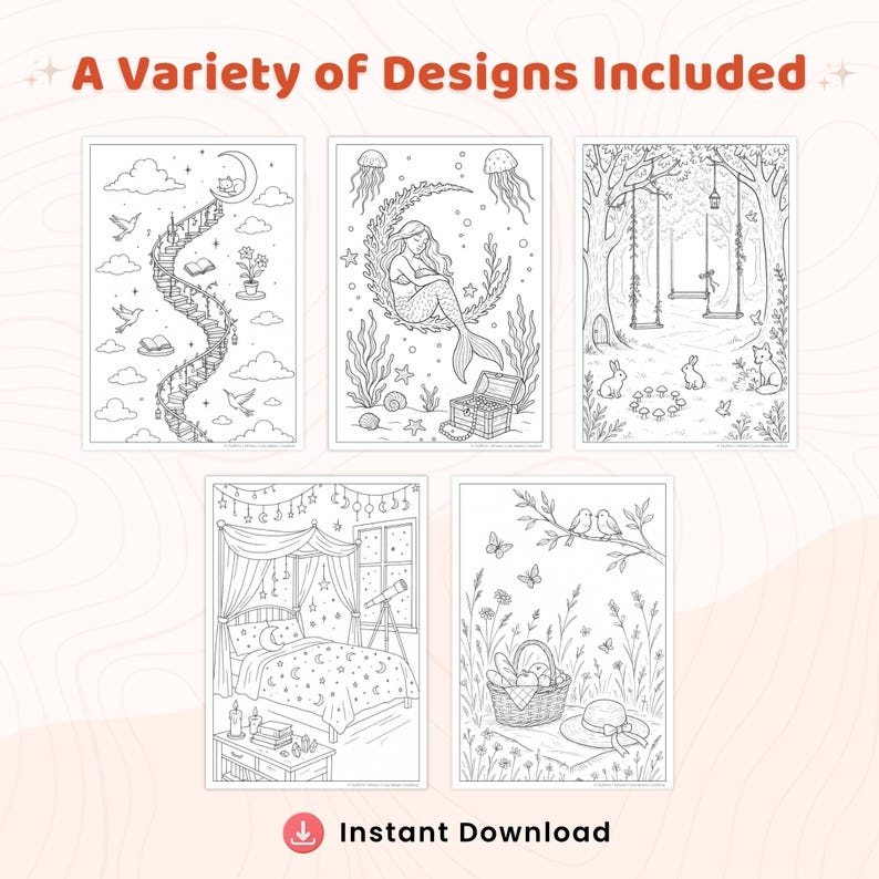 45+ Aesthetic Coloring Pages, Cozy Fantasy Room Page, Cute Whimsical ...