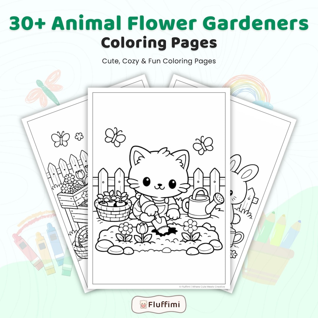 30+ Animal Flower Gardeners Coloring Pages, Animals Gardening Book ...