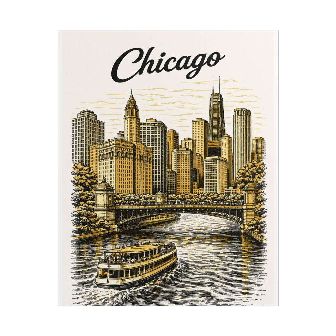Chicago Skyline Poster | Riverboat Cityscape Rolled Poster - Etsy