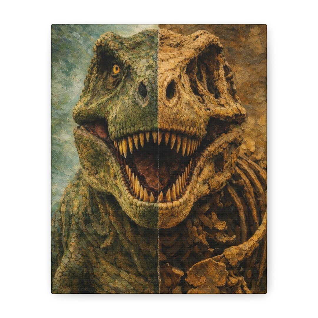 Split T-rex Fossil Illustration Canvas - Etsy