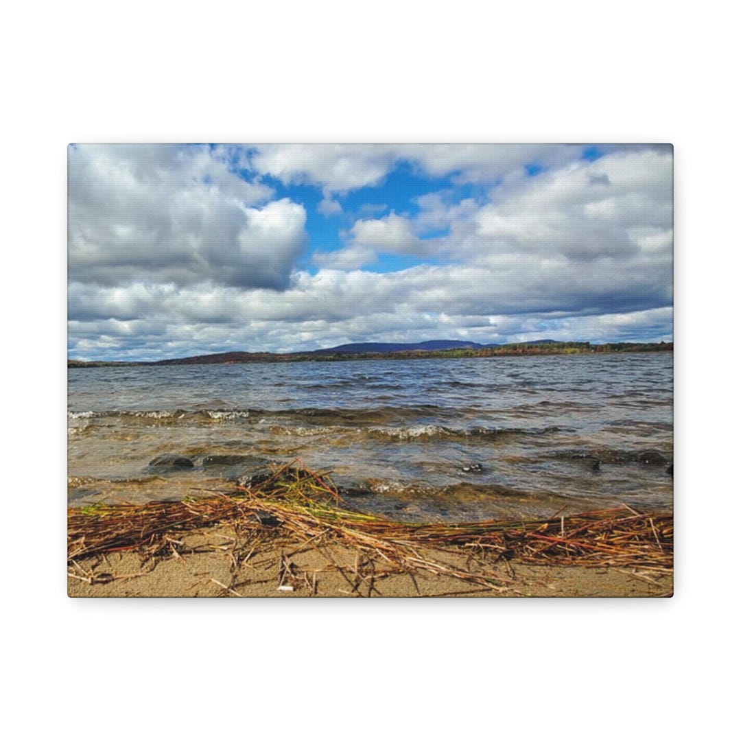 Lake Shore Beach Scene With Dark Clouds Matte Canvas - Etsy