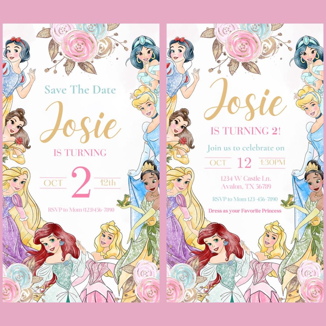 Princess Birthday Invitation & Save the Date Bundle • Editable Canva ...