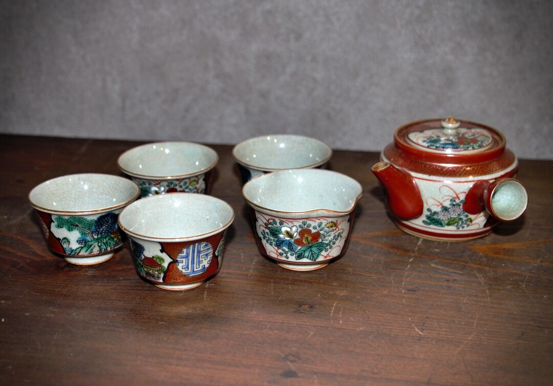Antique Japanese Porcelain Kyusu Teapot & 5 Cup Set by Kutani Shozo - Etsy