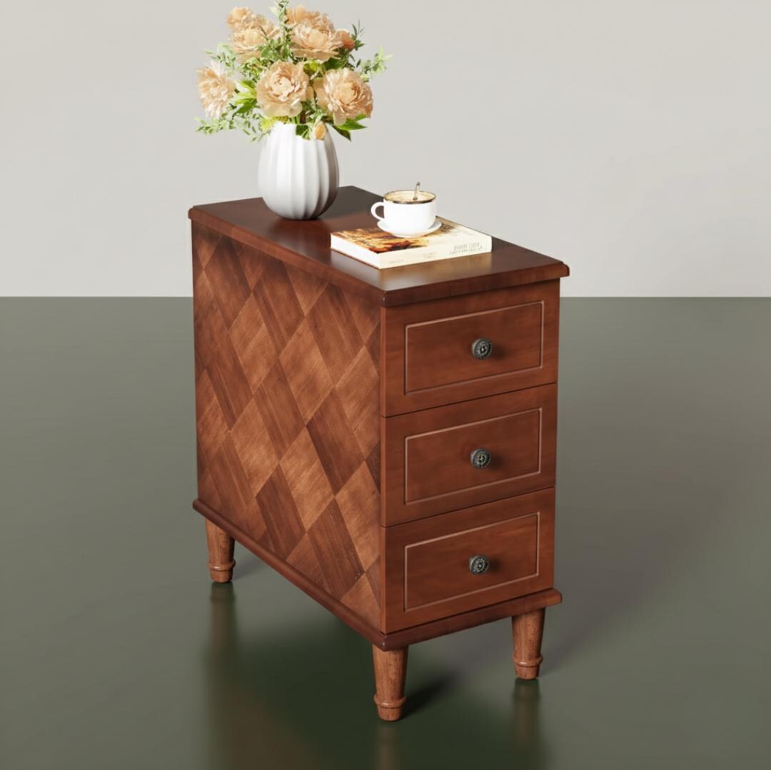End Table With Drawers – Narrow Wood Bedside Nightstand Slim Side Table ...