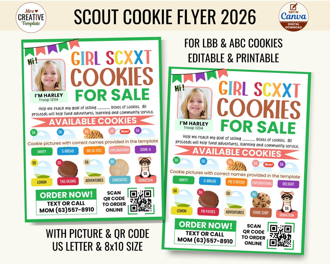Editable Scout Cookie Sales Flyer 2026 Cookie Season Poster LBB & ABC ...