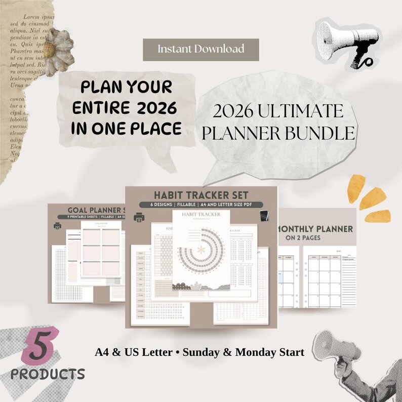 2026 Ultimate Planner Bundle | Monthly Planner, Goals AND Habit Tracker ...