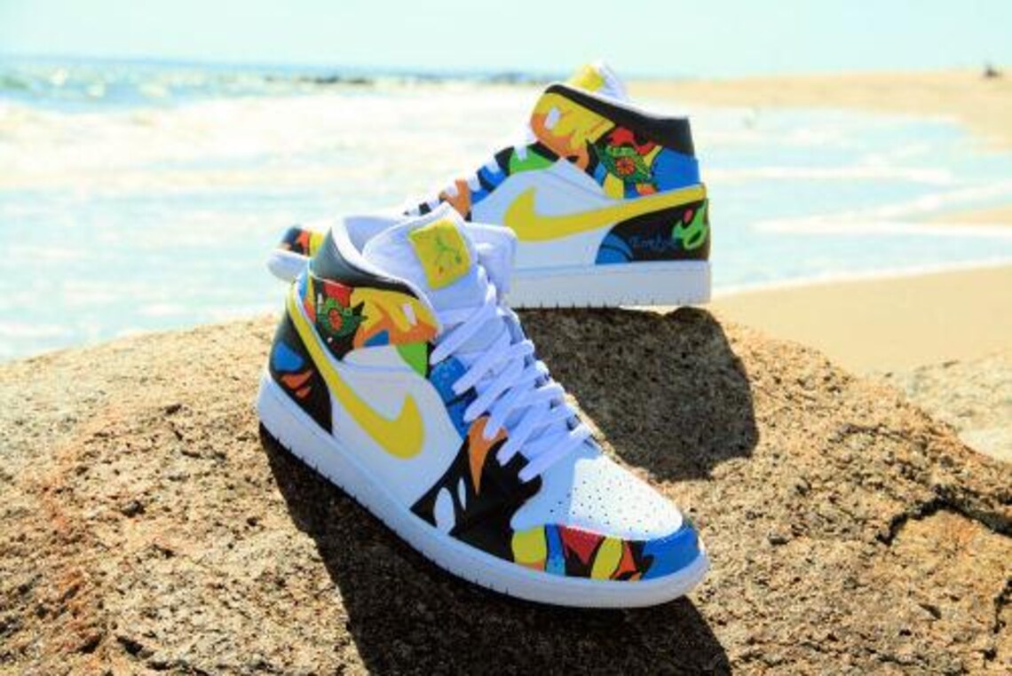 Custom Air Jordan 1 Mid Sneakers – Hand Painted Unique Streetwear Kicks ...