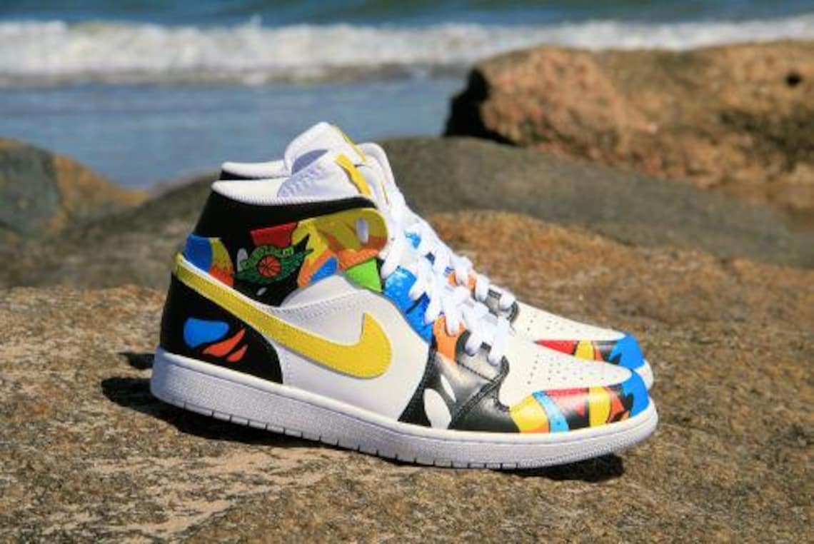 Custom Air Jordan 1 Mid Sneakers – Hand Painted Unique Streetwear Kicks ...