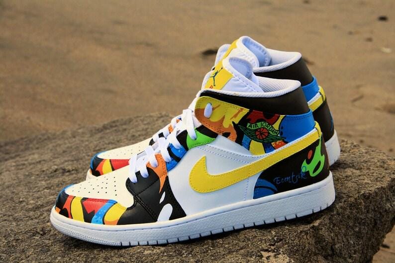 Custom Air Jordan 1 Mid Sneakers – Hand Painted Unique Streetwear Kicks ...