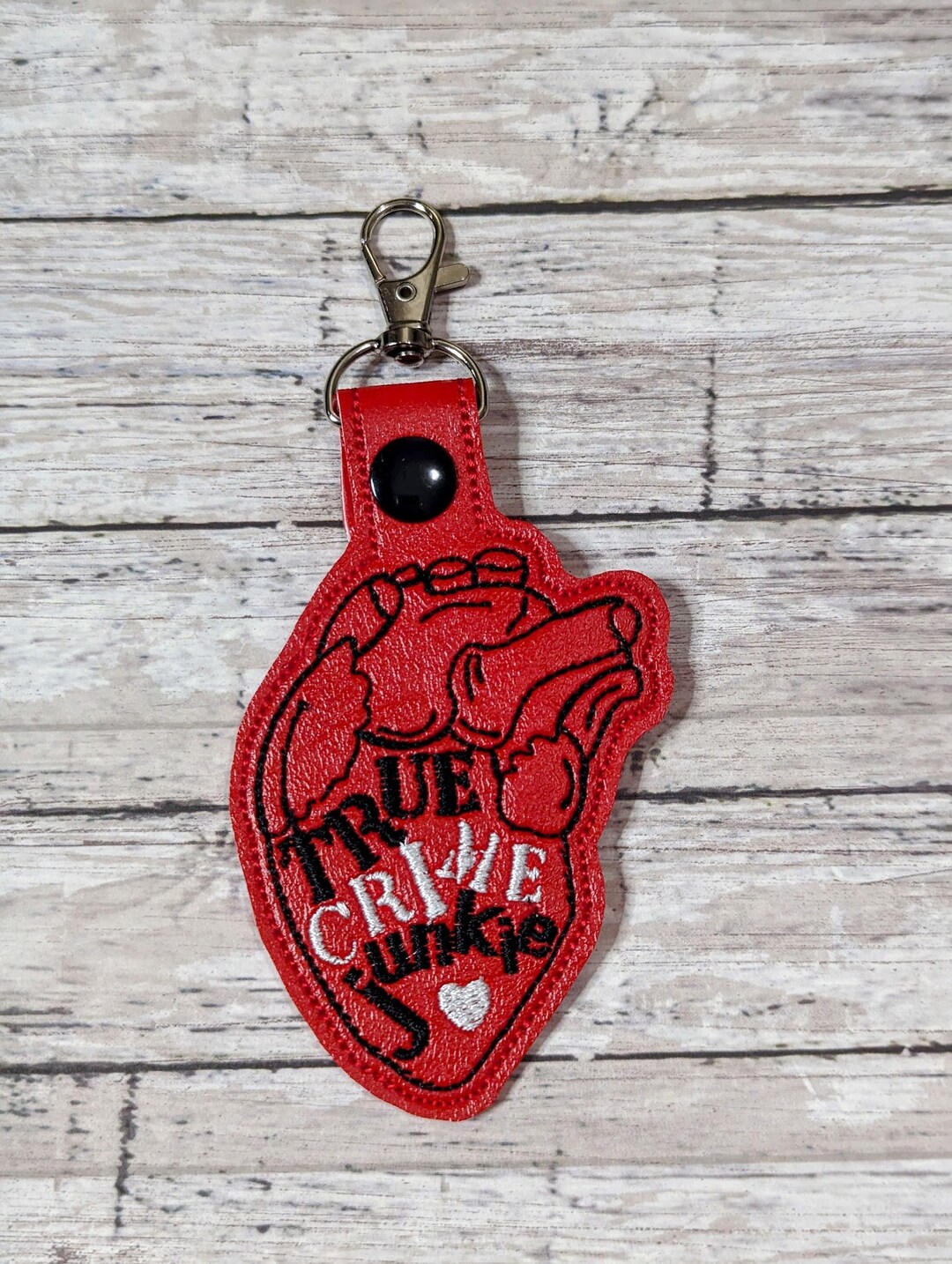 True Crime Junkie Embroidered Heart Keychain - Etsy