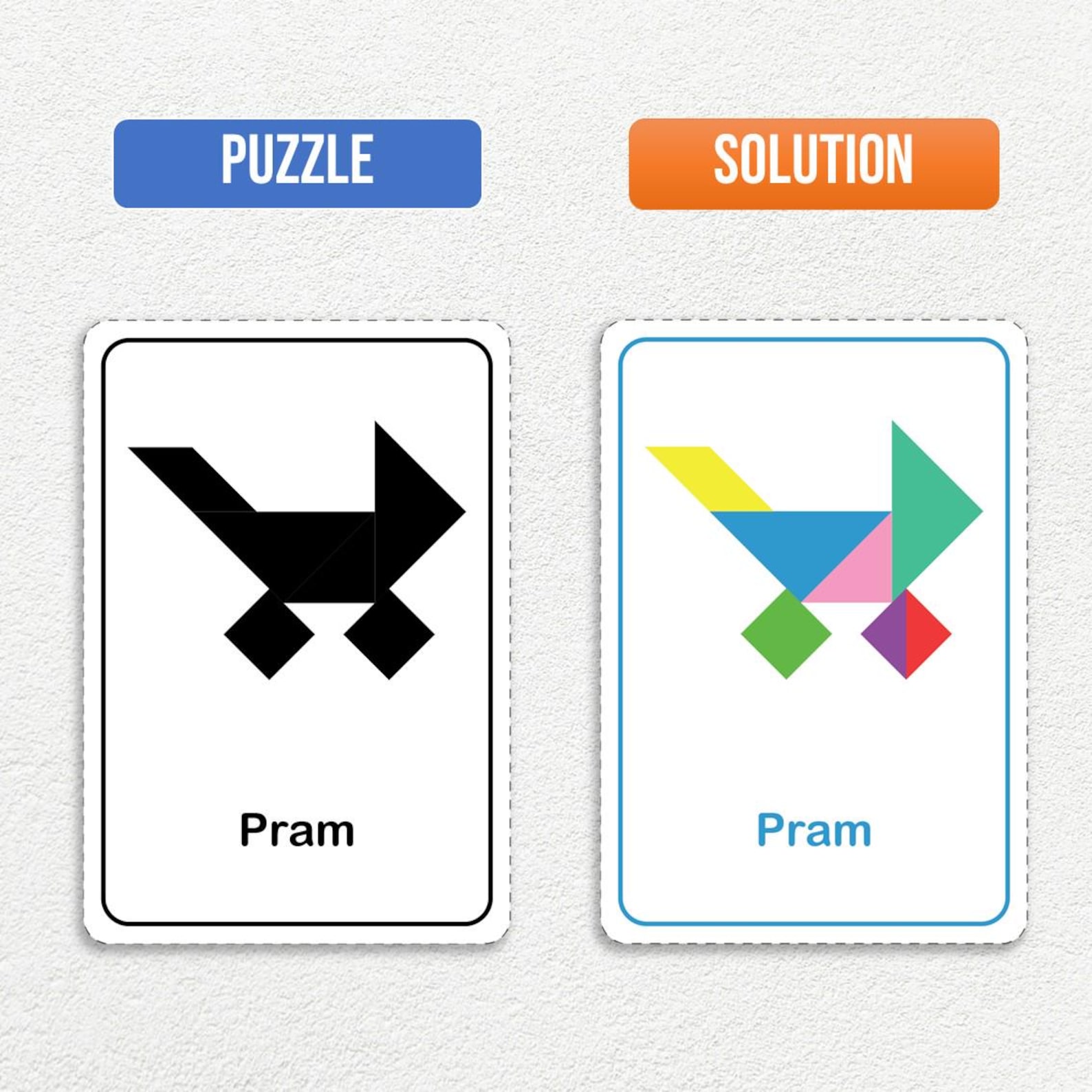 Printable Tangram Puzzle Cards – Shapes, Animals, Objects (digital ...