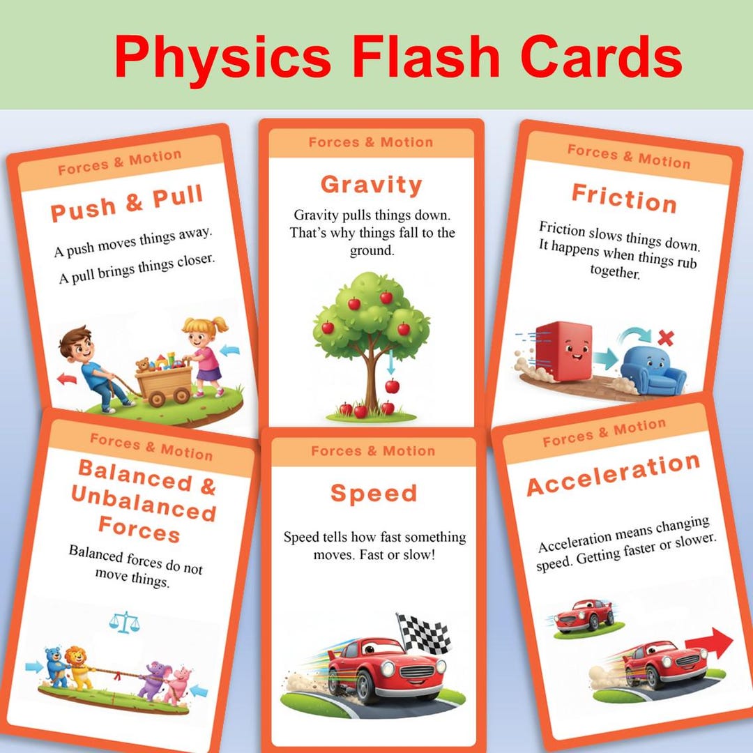 FORCES & MOTION Flash Cards – Kids Science Printable - Etsy