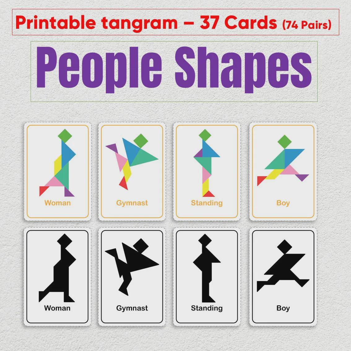 Printable Tangram Puzzle Cards – Shapes, Animals, Objects (digital ...