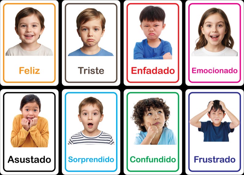 Tarjetas Didácticas De Emociones Para Niños: Expresiones Faciales ...