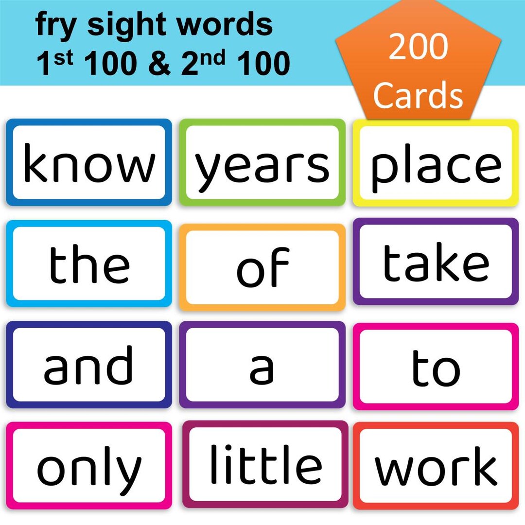 Fry Sight Words Flashcards, Montessori Printables (digital Download) - Etsy