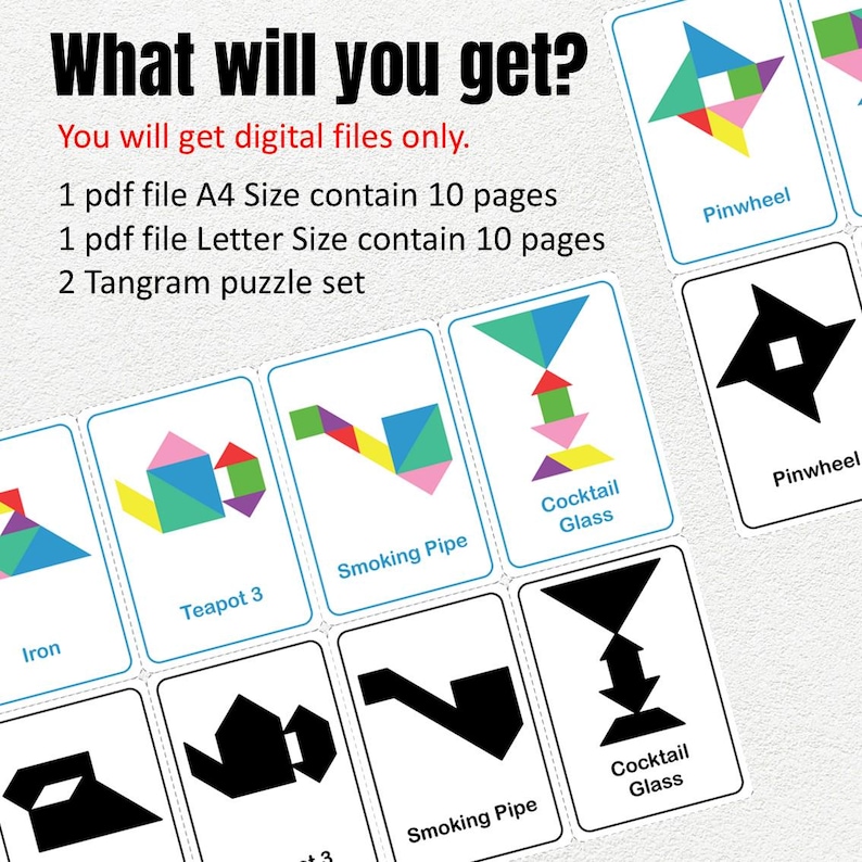 Printable Tangram Usual Objects Shapes – 37 Cards (74 Pairs) | Everyday ...