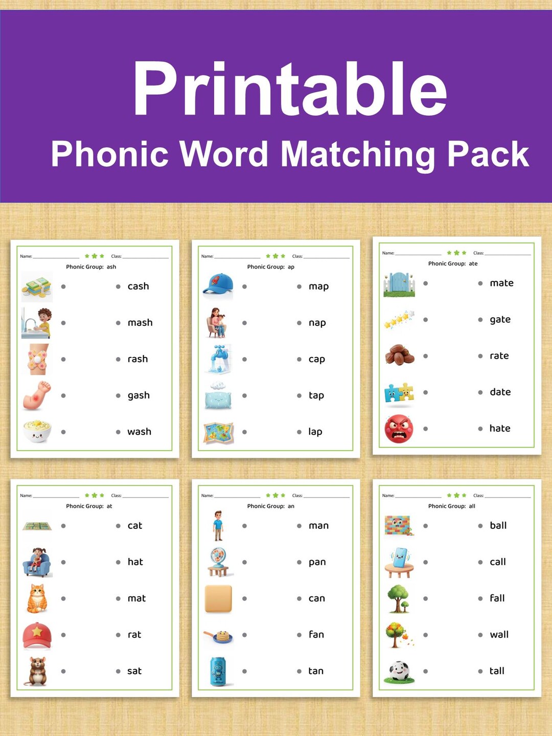 30 Printable Matching Phonic Words Worksheets – Fun Learning for Kids ...