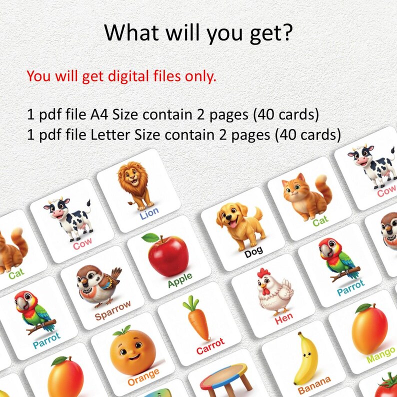 Preschool Matching Cards Game: Animals, Fruits, Objects (digital ...