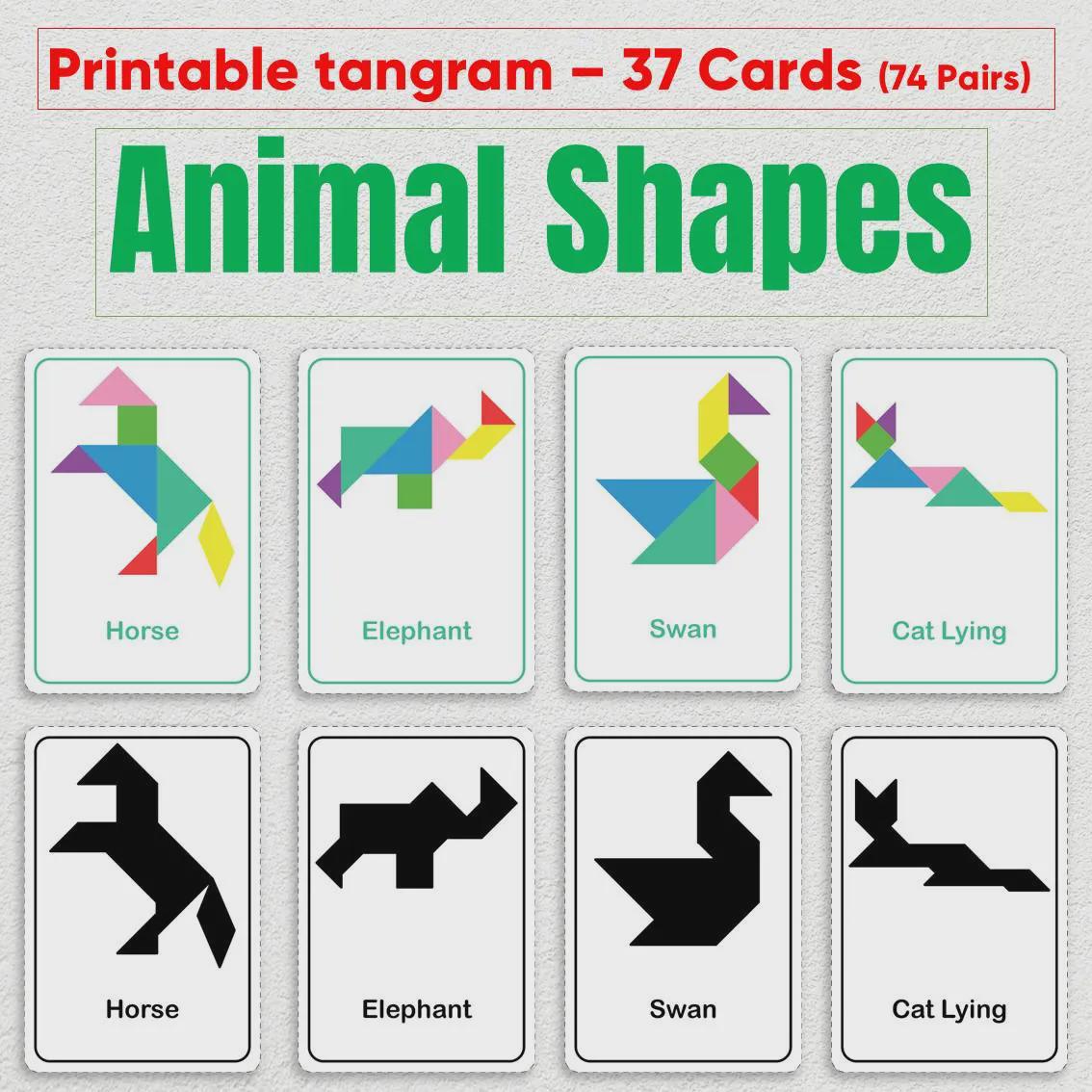 Printable Tangram Puzzle Cards – Shapes, Animals, Objects (digital ...