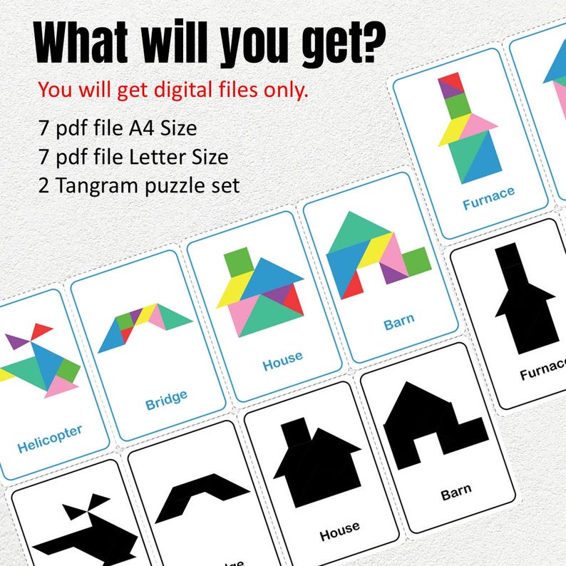 Printable Tangram Puzzle Cards – Shapes, Animals, Objects (digital ...