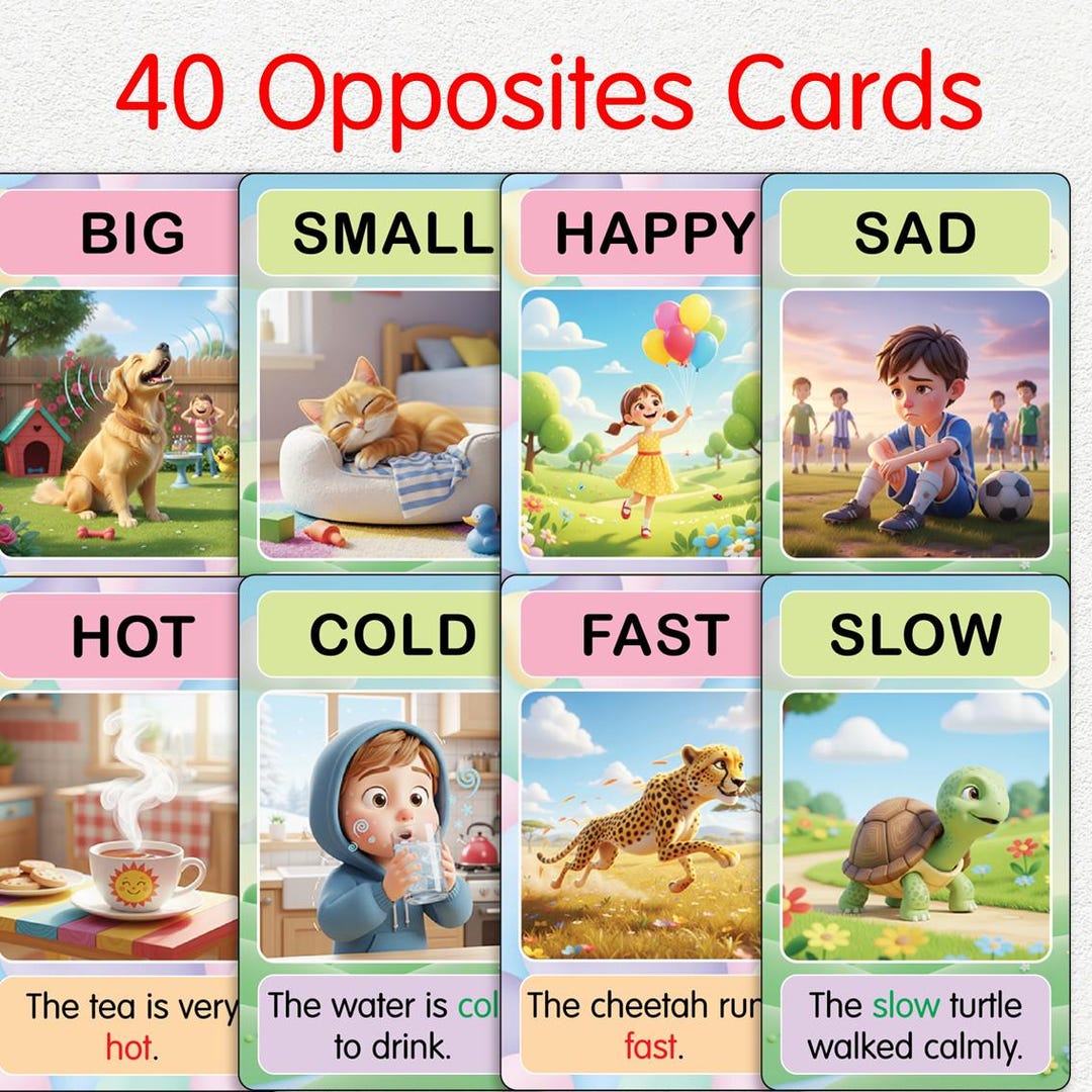 Opposites Words Activity for Preschool Learning, First Words Flash ...