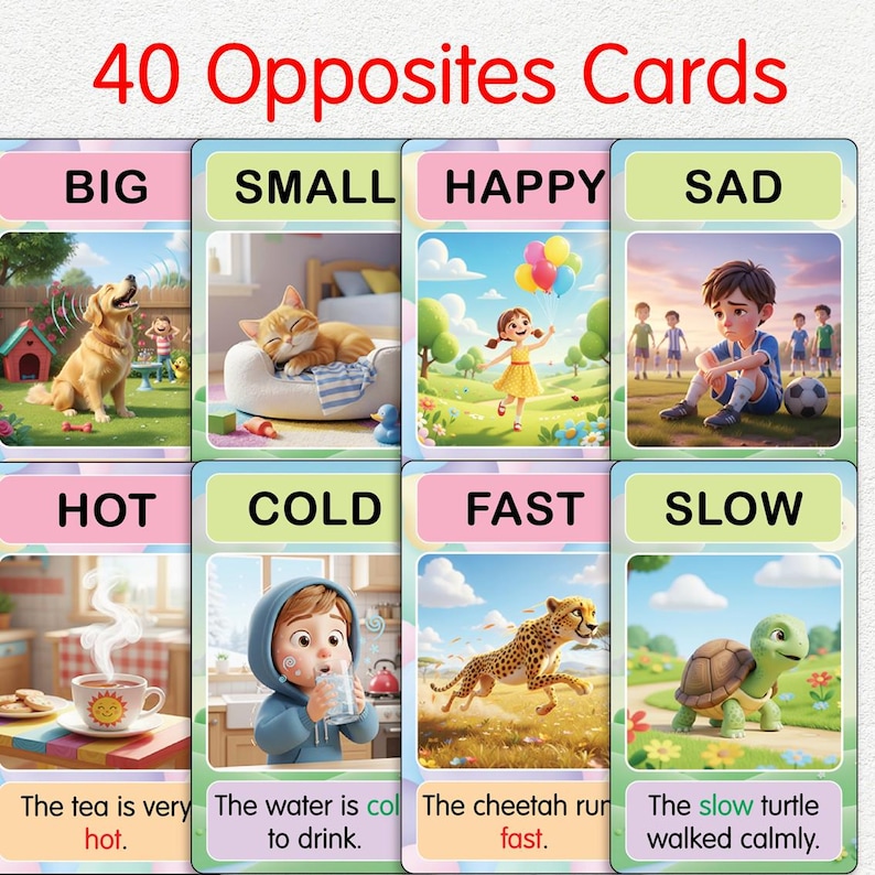 Opposites Words Activity for Preschool Learning, First Words Flash ...