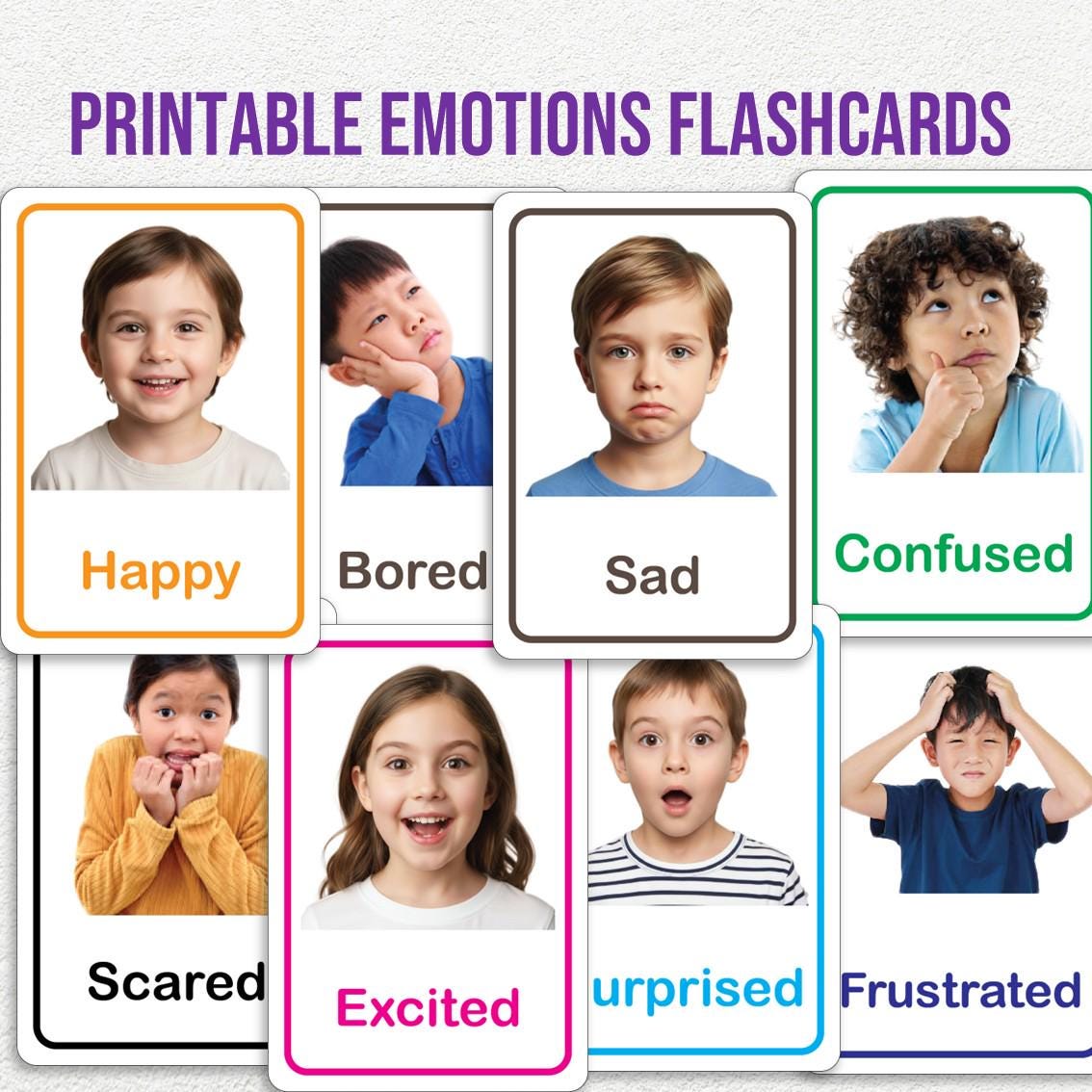 Kids Emotion Flash Cards – Real Facial Expressions, Social Skills ...