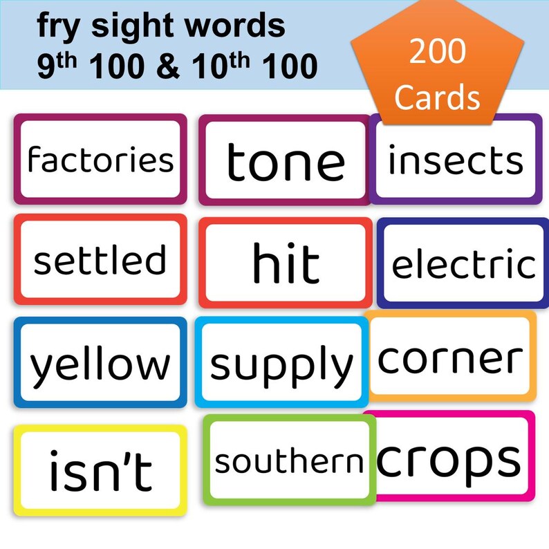 Fry Sight Words Flashcards Printable 9th 100 & 10th 100 , Worksheets ...