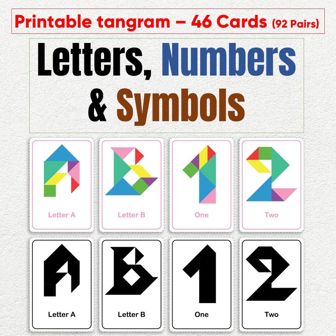 Printable Tangram Cards - Letters, Numbers & Symbols Puzzle (digital ...